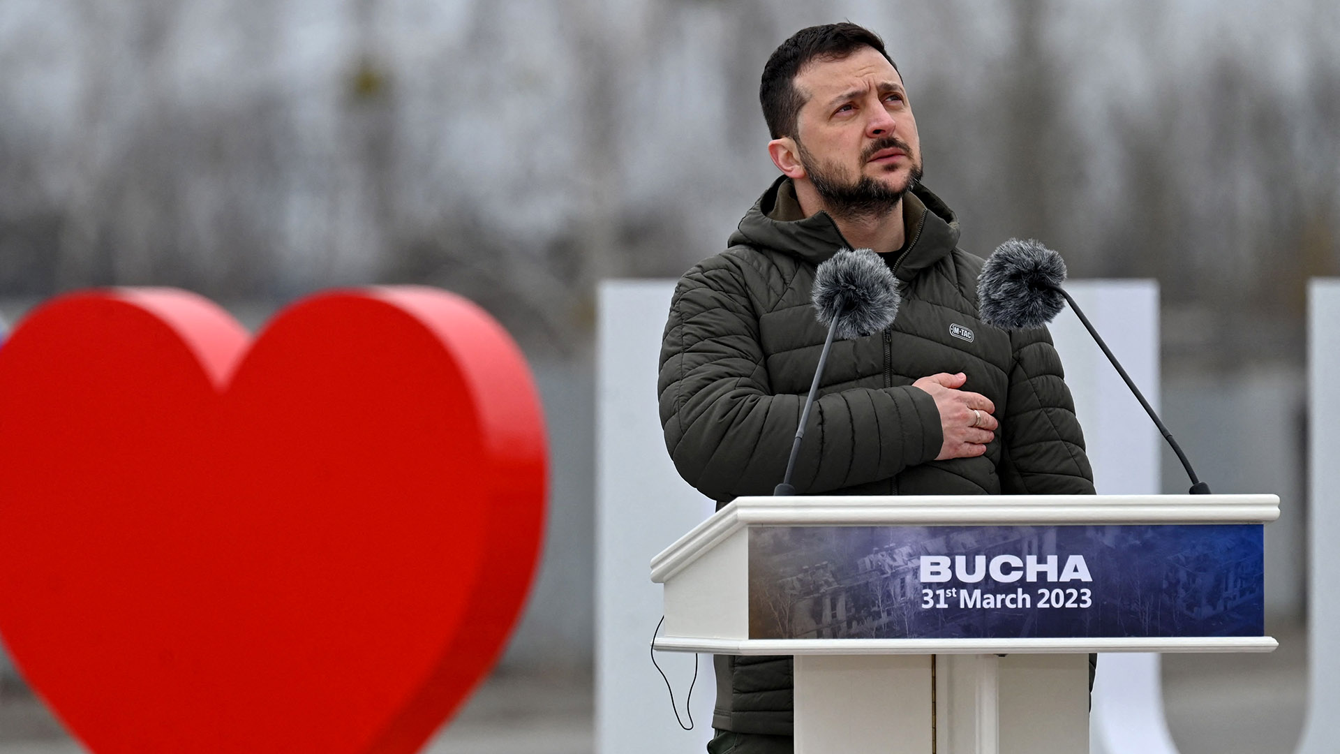 ‘Humanity will prevail’: Ukraine marks anniversary of Bucha’s liberation