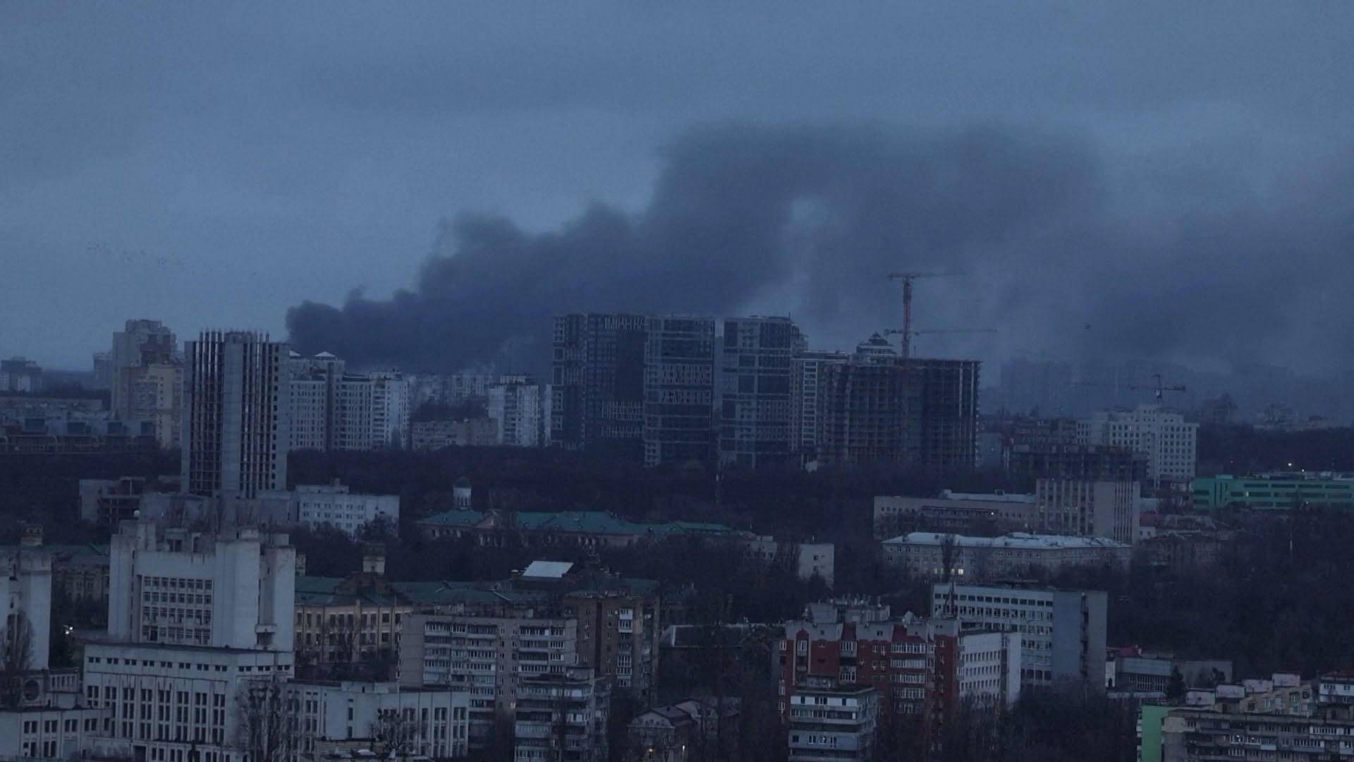 Explosions and smoke seen across Kyiv as Russia launches massive air attack