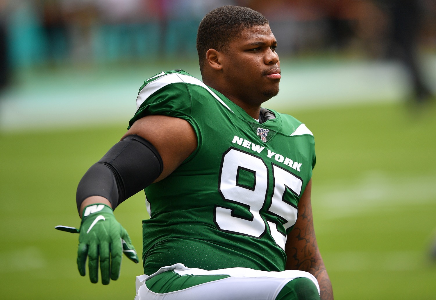 Quinn Williams New York Jets Quinnen Williams (95), Right, Pushes