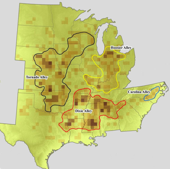 'Tornado Alley' actually four regions?