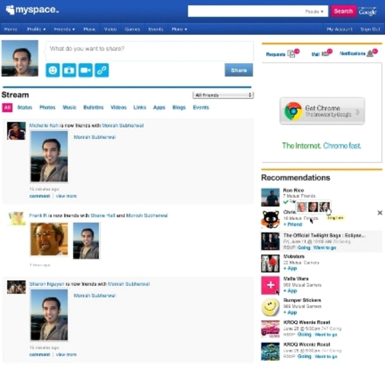 MySpace takes on a Facebook-like look