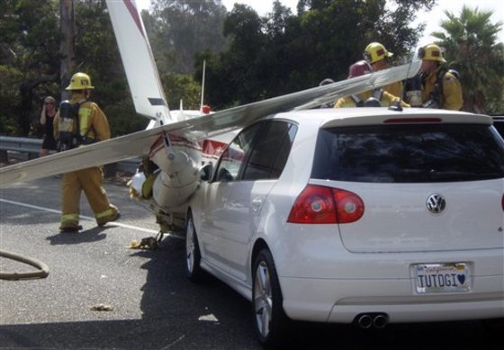 Plane hit by 3 cars after freeway landing