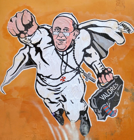 'Superpope' Art Near Vatican Likens Pontiff to Cartoon Hero
