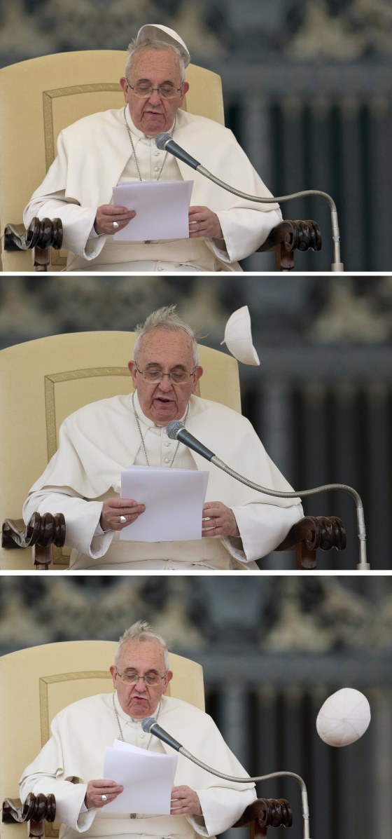 Pope Francis Loses His Cap to a Gust of Wind