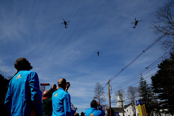 Blackhawks Fly Over Boston Marathon Course