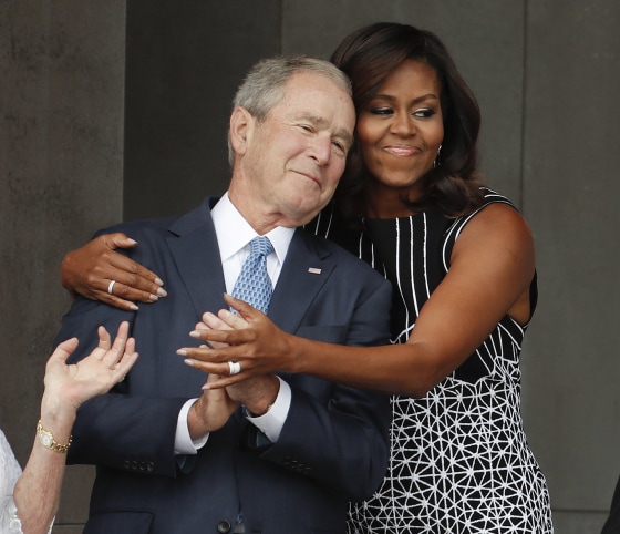 The Hug Felt Around The Country: Michelle Obama, George W. Bush Embrace ...