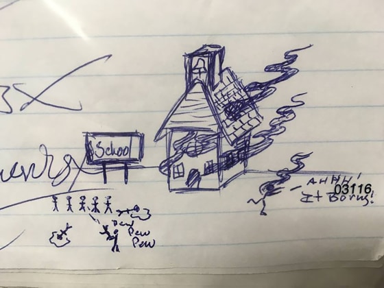 Stickman drawing of school shooting on student's homework leads to ...