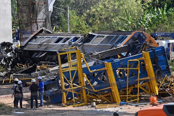 Construction crane falls on a passenger train in Thailand, killing at ...