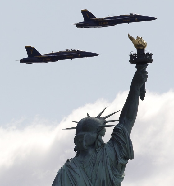 Blue Angels fly over New York harbor in preparation for Fleet Week
