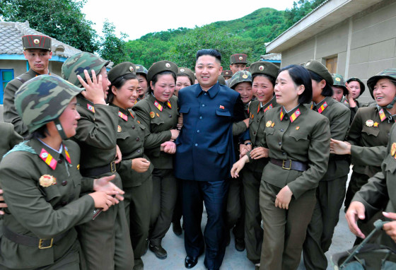 Kim Jong Un surrounded by women soldiers