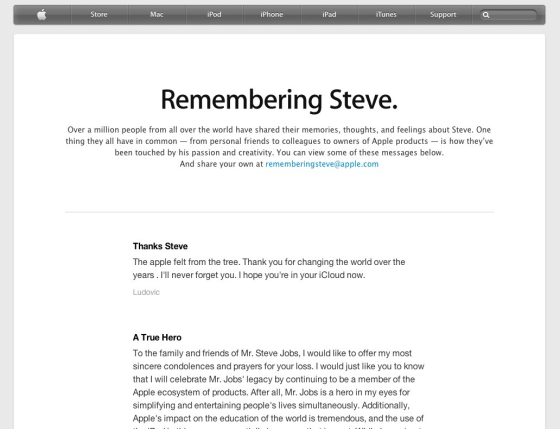 Apple receives over one million emails in memory of Steve Jobs