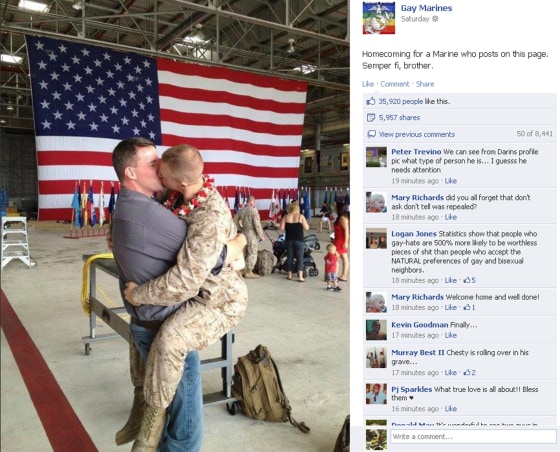 Homecoming kiss photo spotlights 'Gay Marine' Facebook page