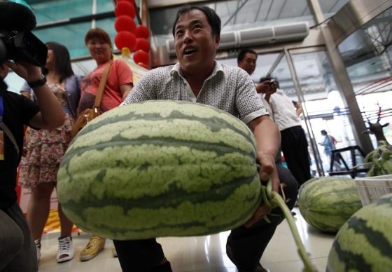 Chinese farmers show off wild and crazy watermelons