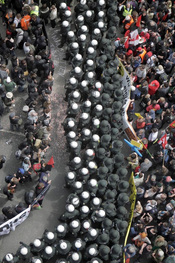 Anti-capitalist protests seen from above in Germany