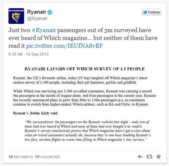 Ryanair finally joins Twitter, comes out swinging