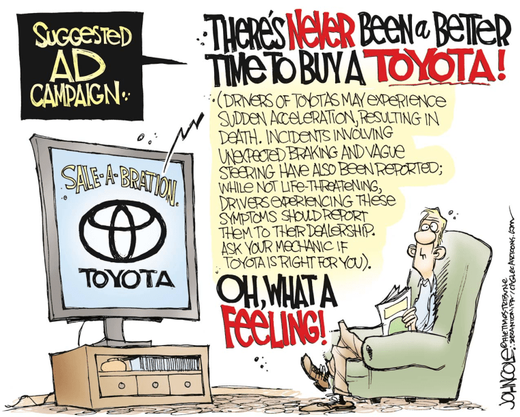 Cartoons: Toyota takes a fall