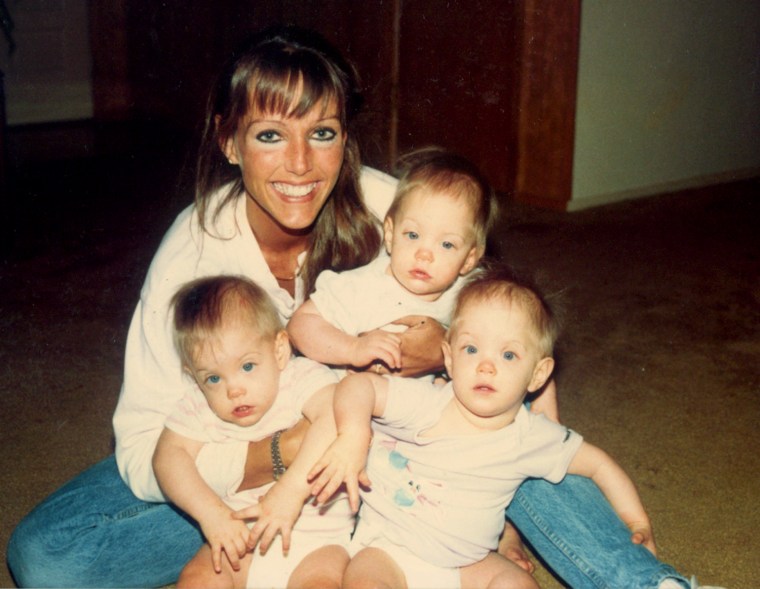 The triplets,shown here at about nine months, have few memories of ...