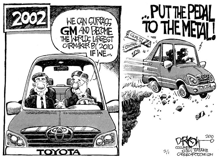 Cartoons: Toyota takes a fall