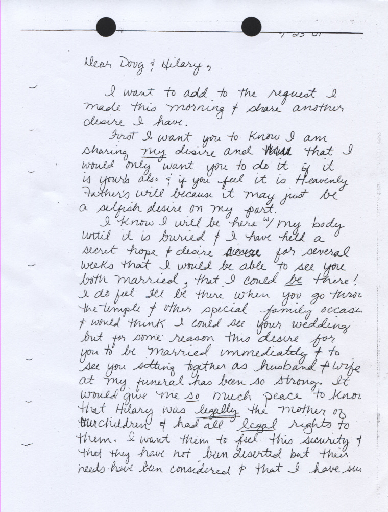 Read Faylene's letter to Doug and Hilary