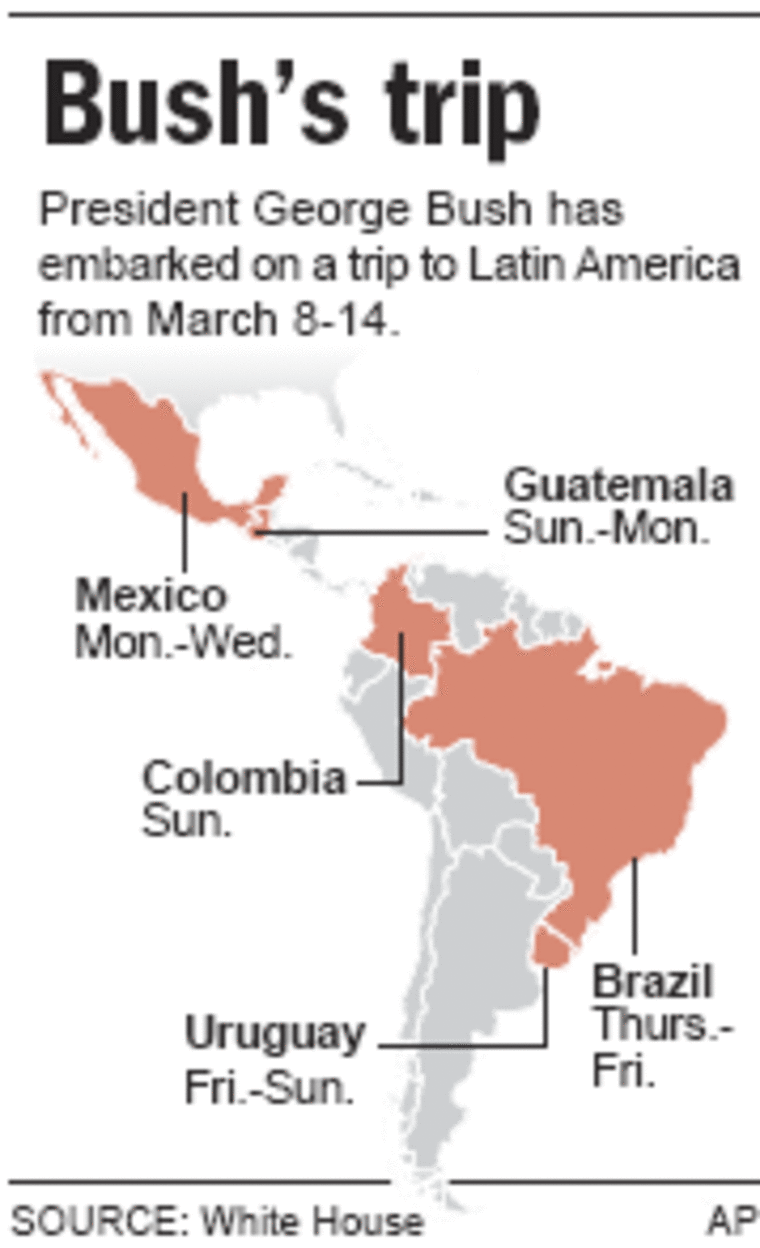 Street protests greet Bush upon arrival in Brazil