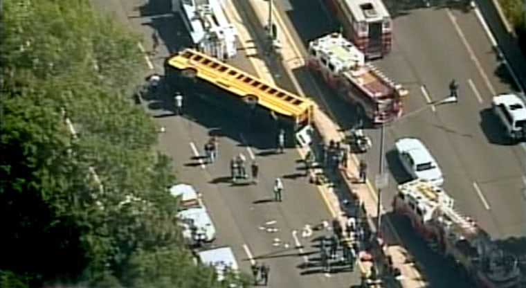School bus overturns on New York expressway