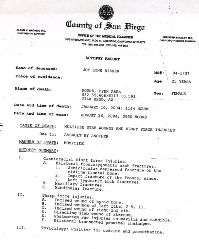 Joy Risker autopsy report