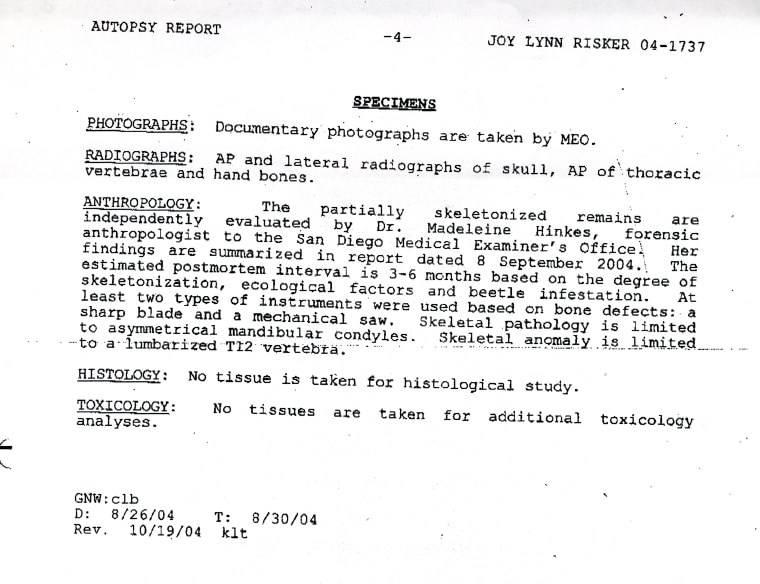 Joy Risker autopsy report