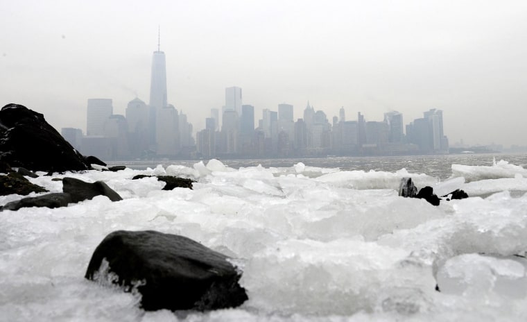 Ice Floes Cover Hudson River After Deep Freeze