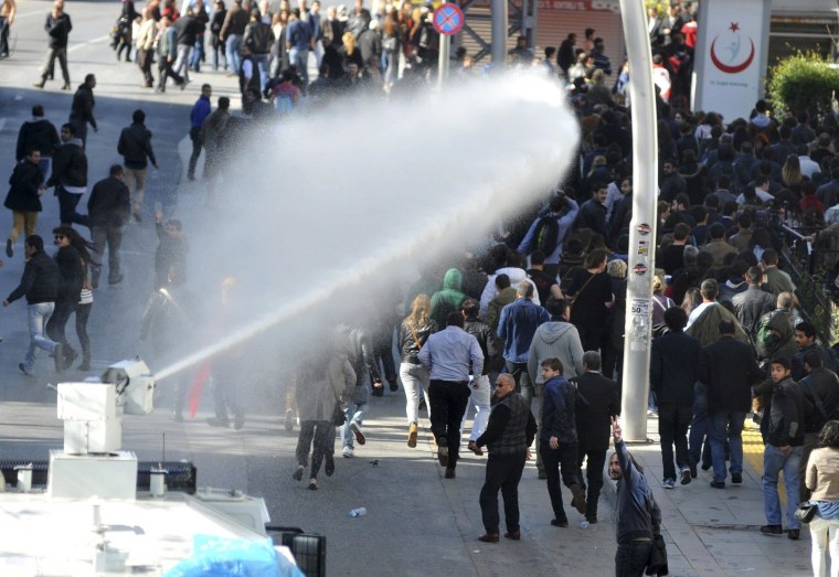 Riot Police Fire Water Cannons at Protesters in Turkey