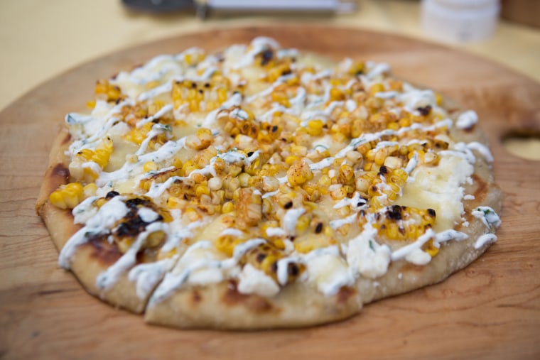 Cheesy Grilled Corn Flatbread with Cilantro Crema Recipe