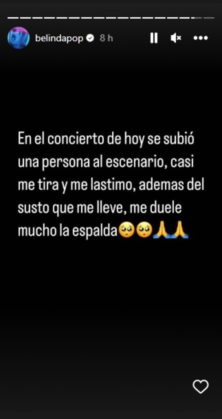 Belinda terminó con lesión en la espalda por el abrazo de un fan