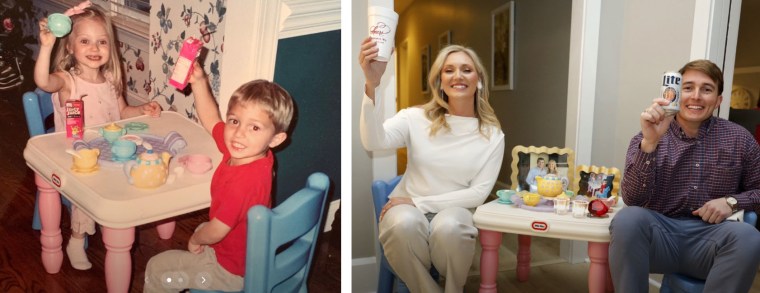 Couple Re-creates Childhood Photo At Their Engagement Party