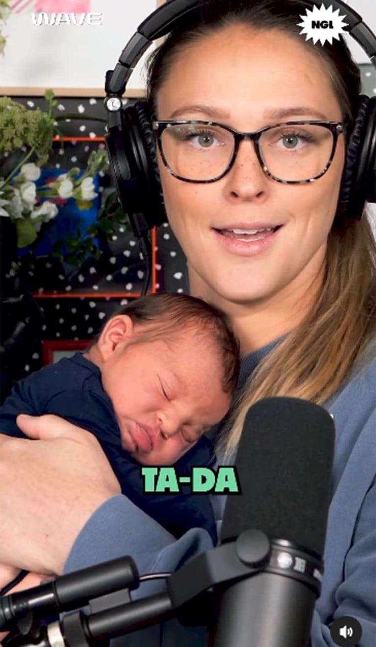 See Kylie Kelce Recording Her Podcast With Her 2-Day Old Baby
