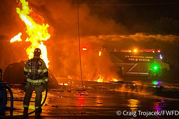 Gasoline tanker erupts in flames after hitting power lines in Texas