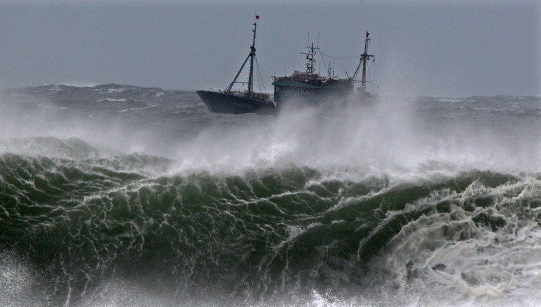 Power of the Typhoon: Fishing boat caught in rough seas