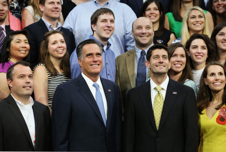 Smile! Mitt Romney, Paul Ryan and staff pose for a group picture