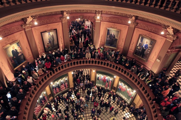 Protesters fill Michigan state Capitol over right-to-work legislation