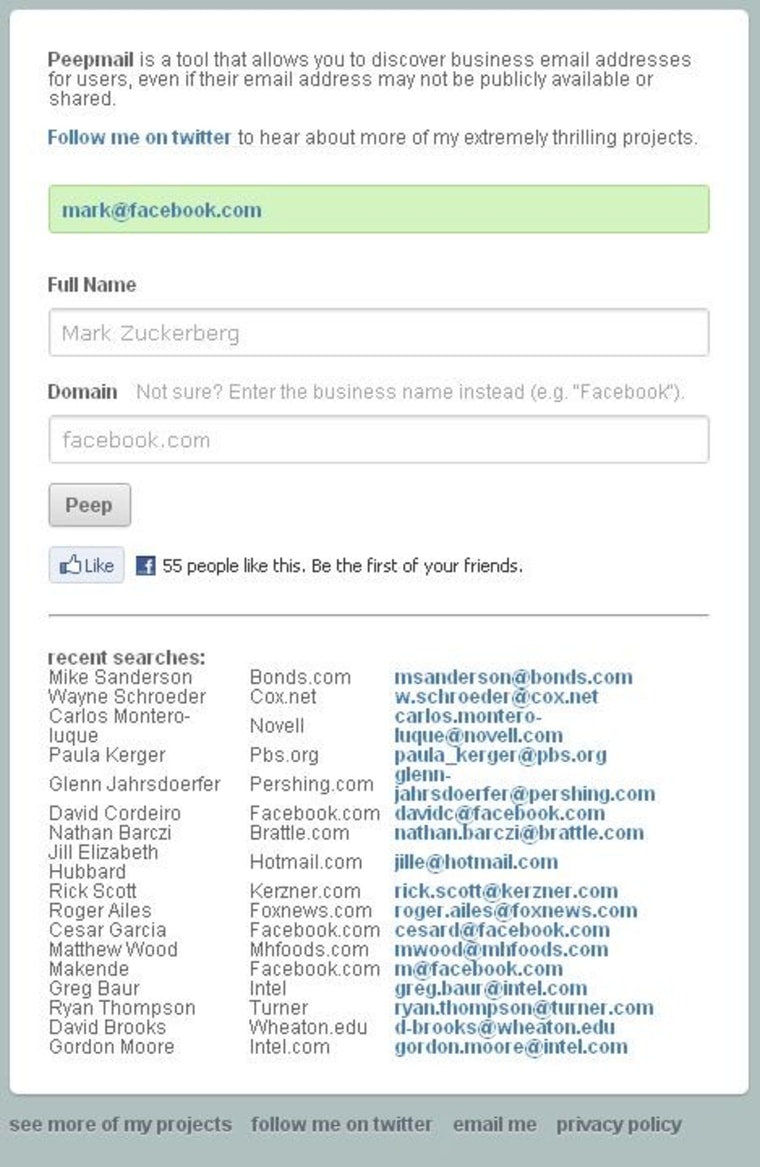 Discover others' work email addresses with Peepmail
