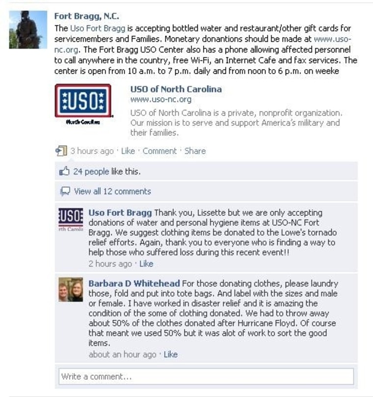 Army base's Facebook page provides post-tornado info