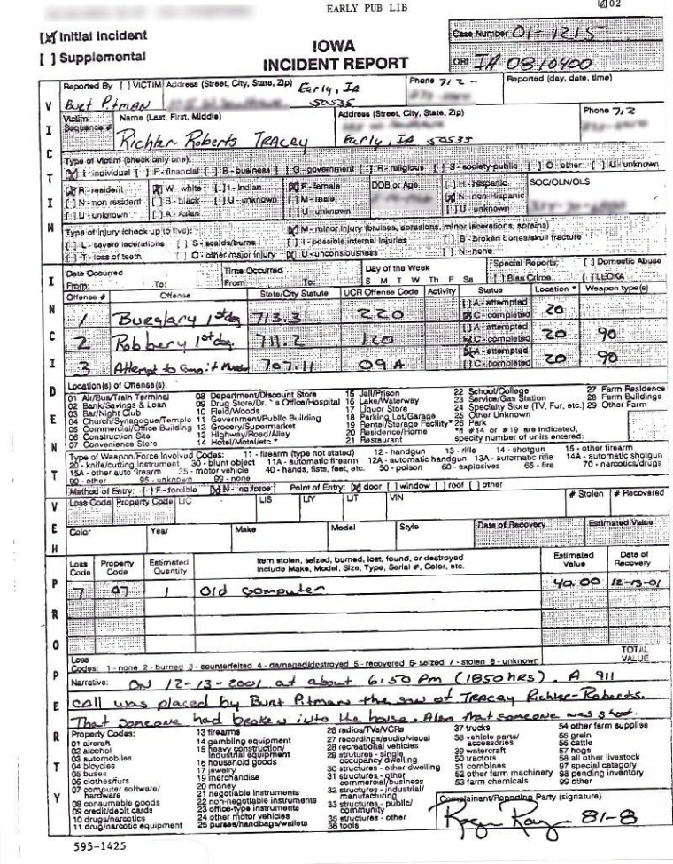 Examine the police incident report from 'Twisted'