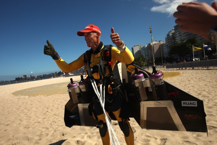 'Jetman' flies over Rio, lands on Copacabana Beach