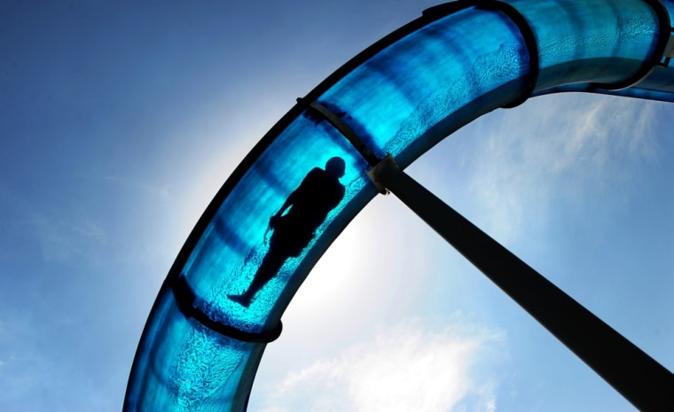 Slip sliding away on a water slide in Germany
