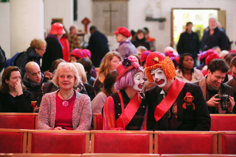 Clowns brighten Sunday church service in London, remembering one of ...