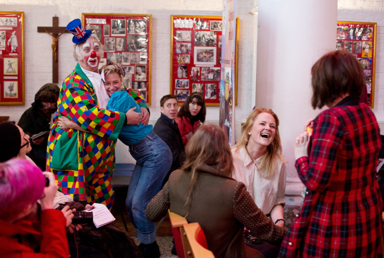 Clowns brighten Sunday church service in London, remembering one of ...