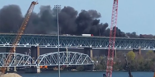 Aerials of Protesters Hanging from Portland, Oregon Bridge