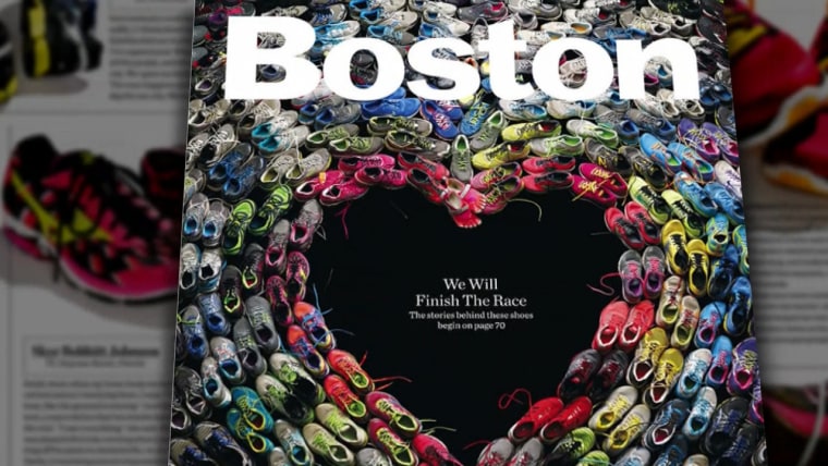 Boston magazine cover made of shoes