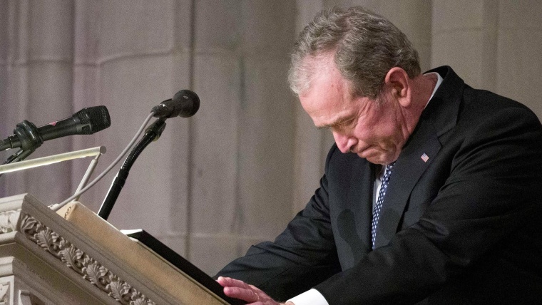 George W. Bush delivers emotional eulogy at funeral for his father ...