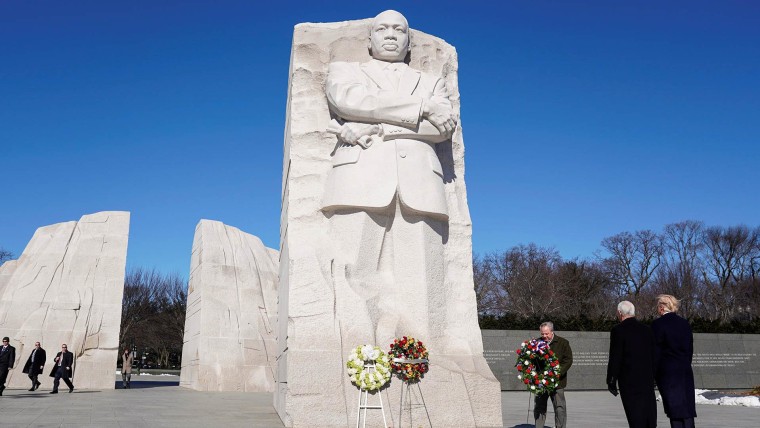 President Donald Trump lays wreath at Martin Luther King Jr. memorial