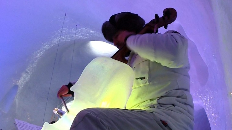 Artist Tim Linhart makes musical instruments from ice