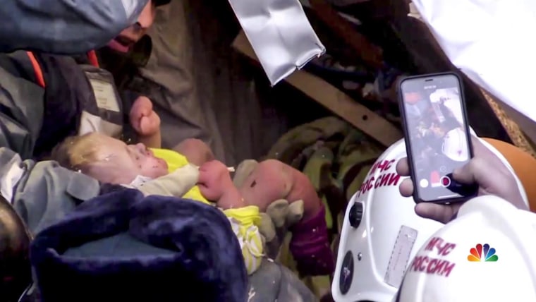 Baby boy rescued from rubble of collapsed building in Russia